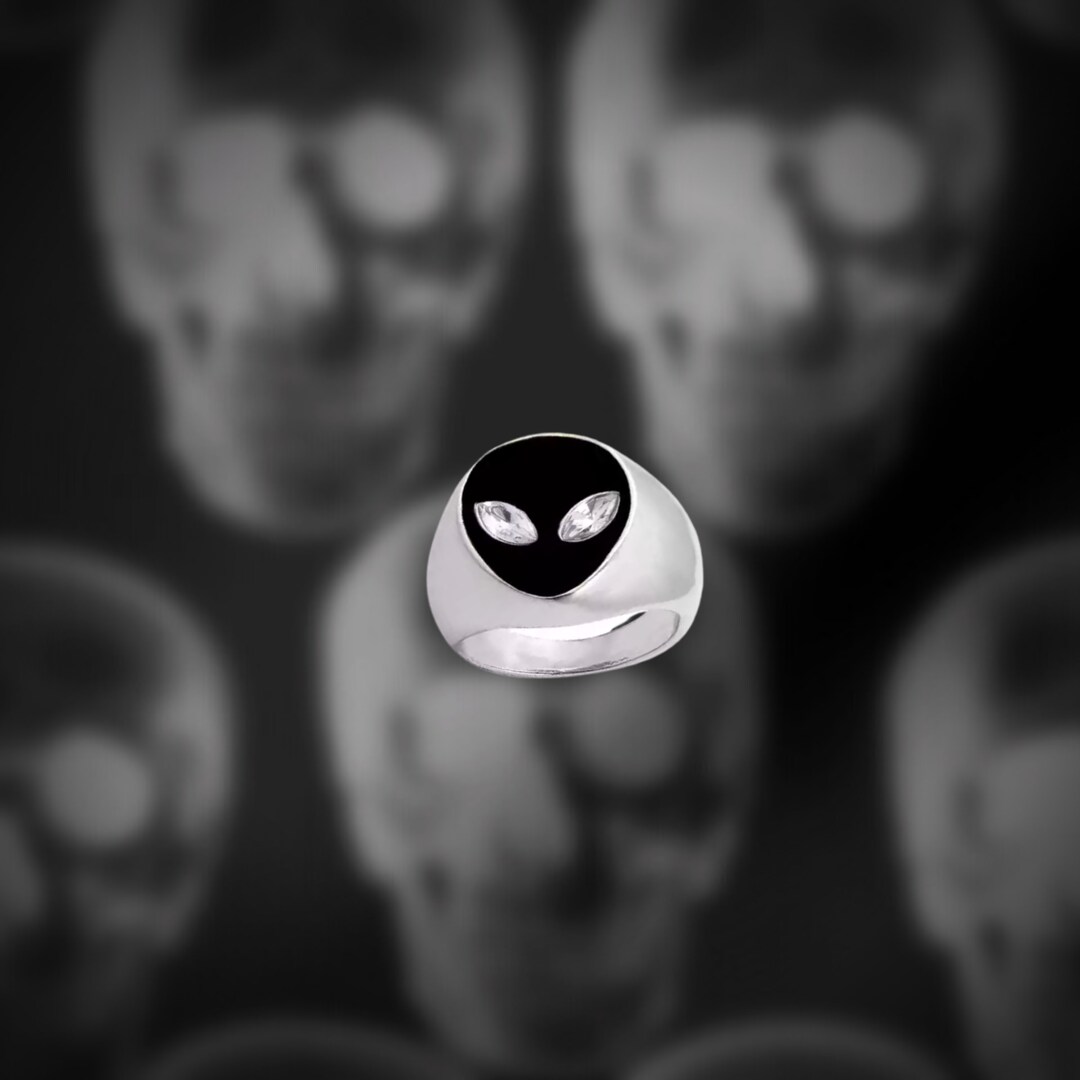 Black Alien Silver Colour Ring Alien Ring Alien Jewellery - Etsy