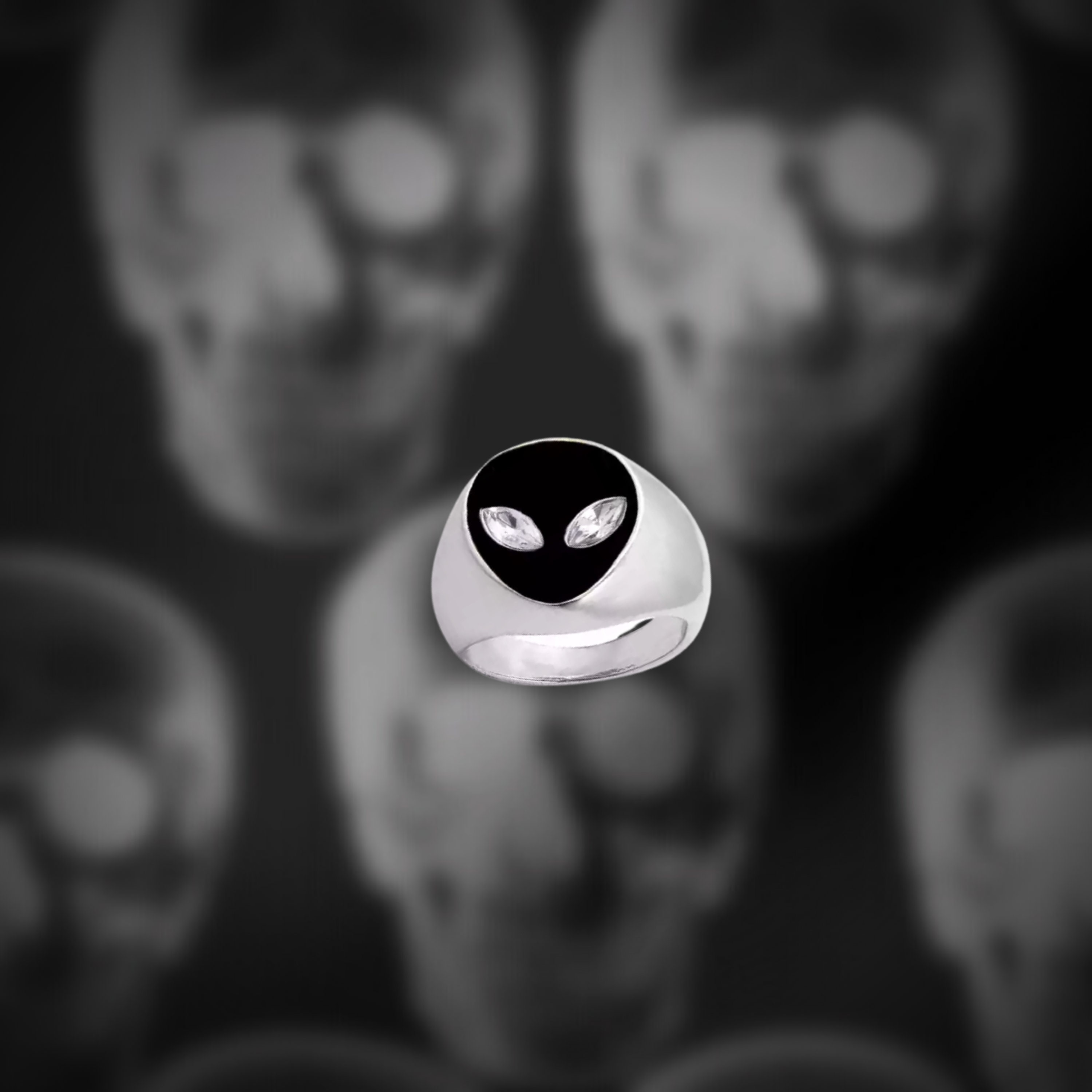 Black Alien Silver Colour Ring Alien Ring Alien Jewellery - Etsy