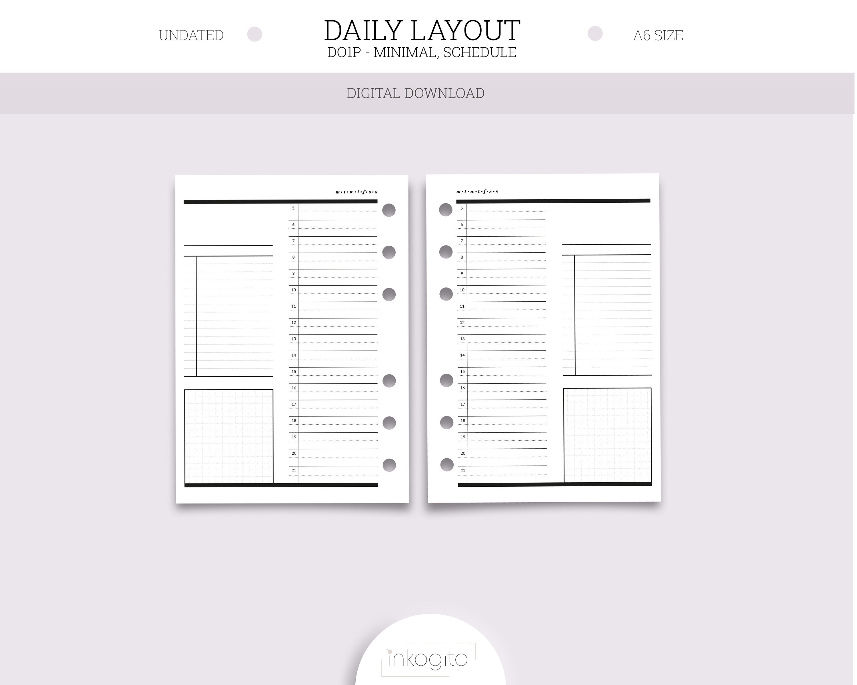 A6 PLANNER Printable Undated Daily Schedule Layout With or - Etsy