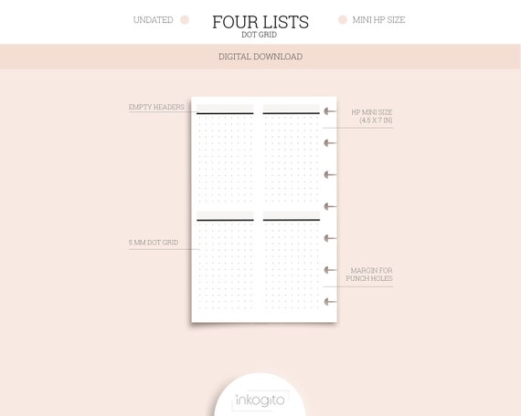 Four Lists 4 Vertical Boxes Printable Insert Mini Happy | Etsy