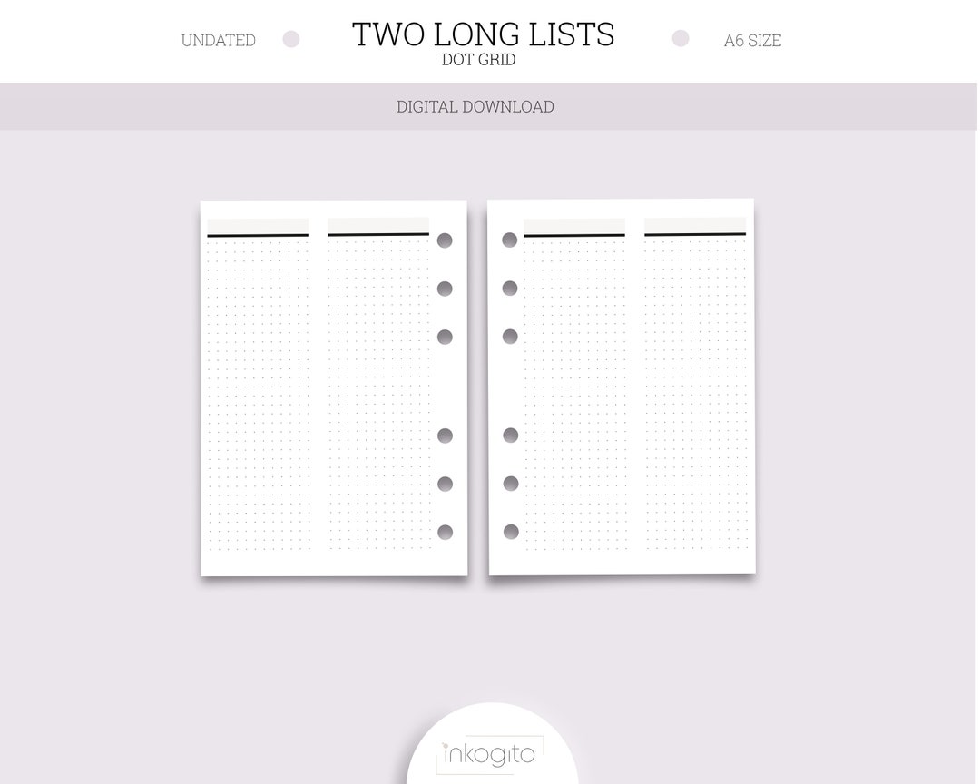 Two Lists 2 Long Vertical Boxes Printable Insert Dot Grid - Etsy