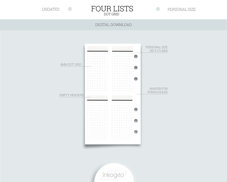 Four Lists 4 Vertical Boxes With Dot Grid Printable Insert - Etsy