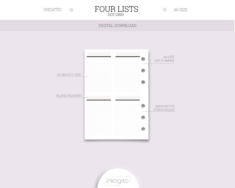 Four Lists 4 Vertical Boxes With Dot Grid Printable Insert - Etsy