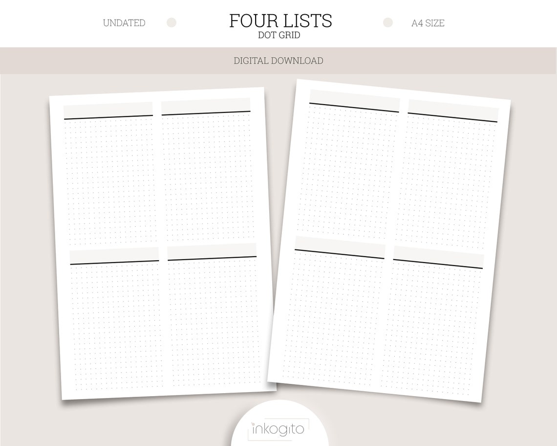 Four Lists 4 Vertical Boxes Printable Insert Dot Grid A4 - Etsy