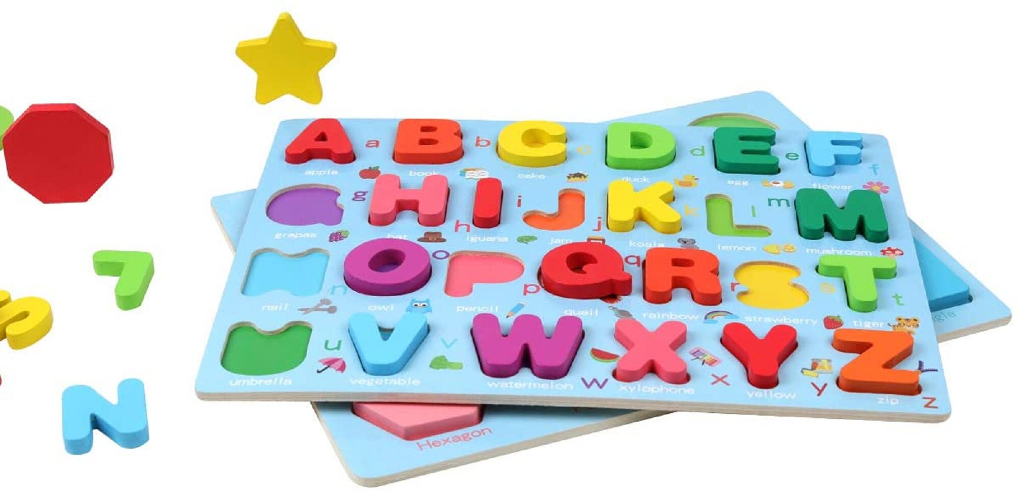 Wooden Alphabet Puzzles Abc Upper Case Letter And Number Puzzle Wood ...