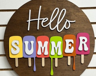 Wood "hello Summer Popsicle" Door Hanger, Front Door Decor, 3D ...
