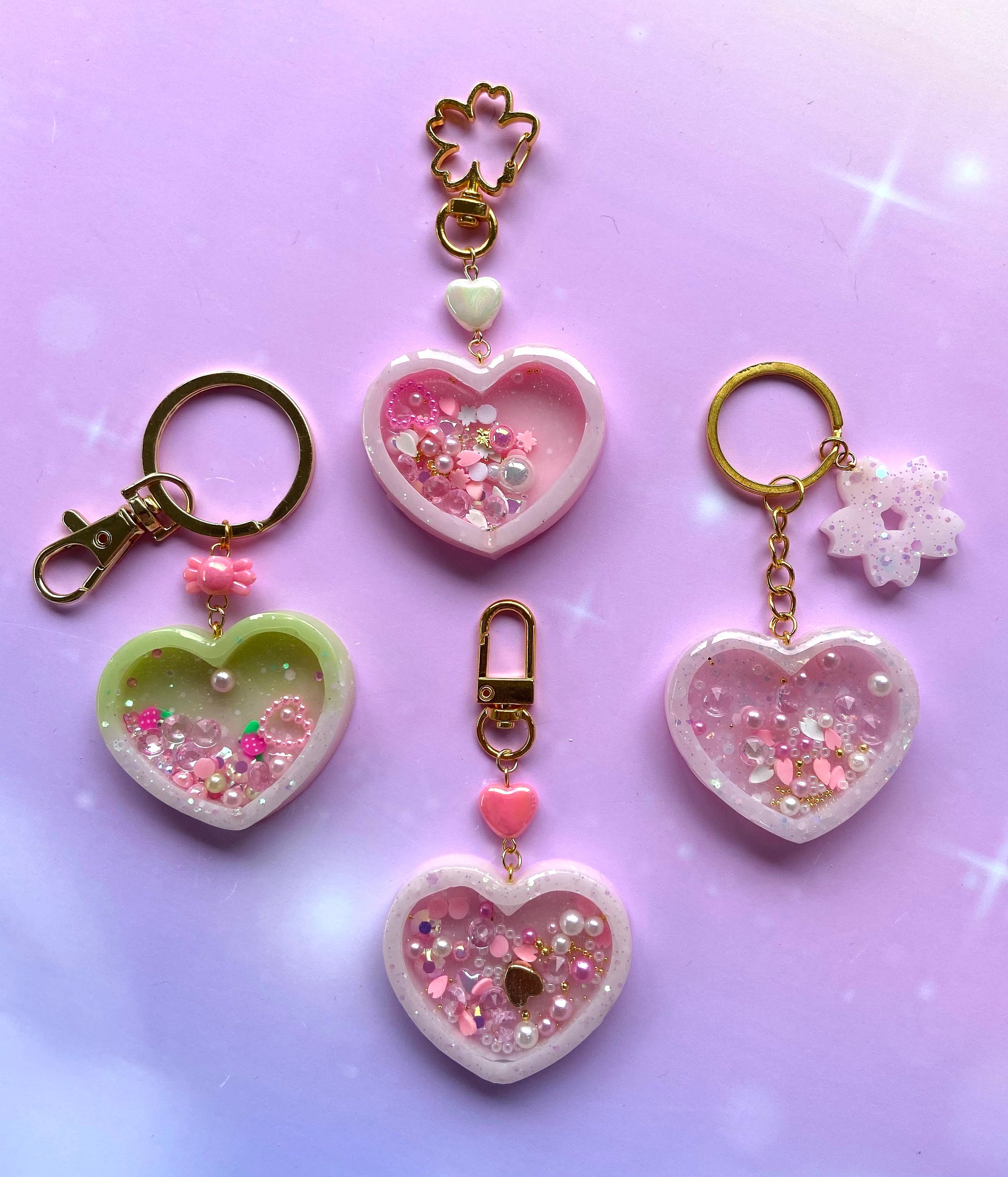 Cute Pink Themed Heart Resin Shaker Charm Keychains - Etsy