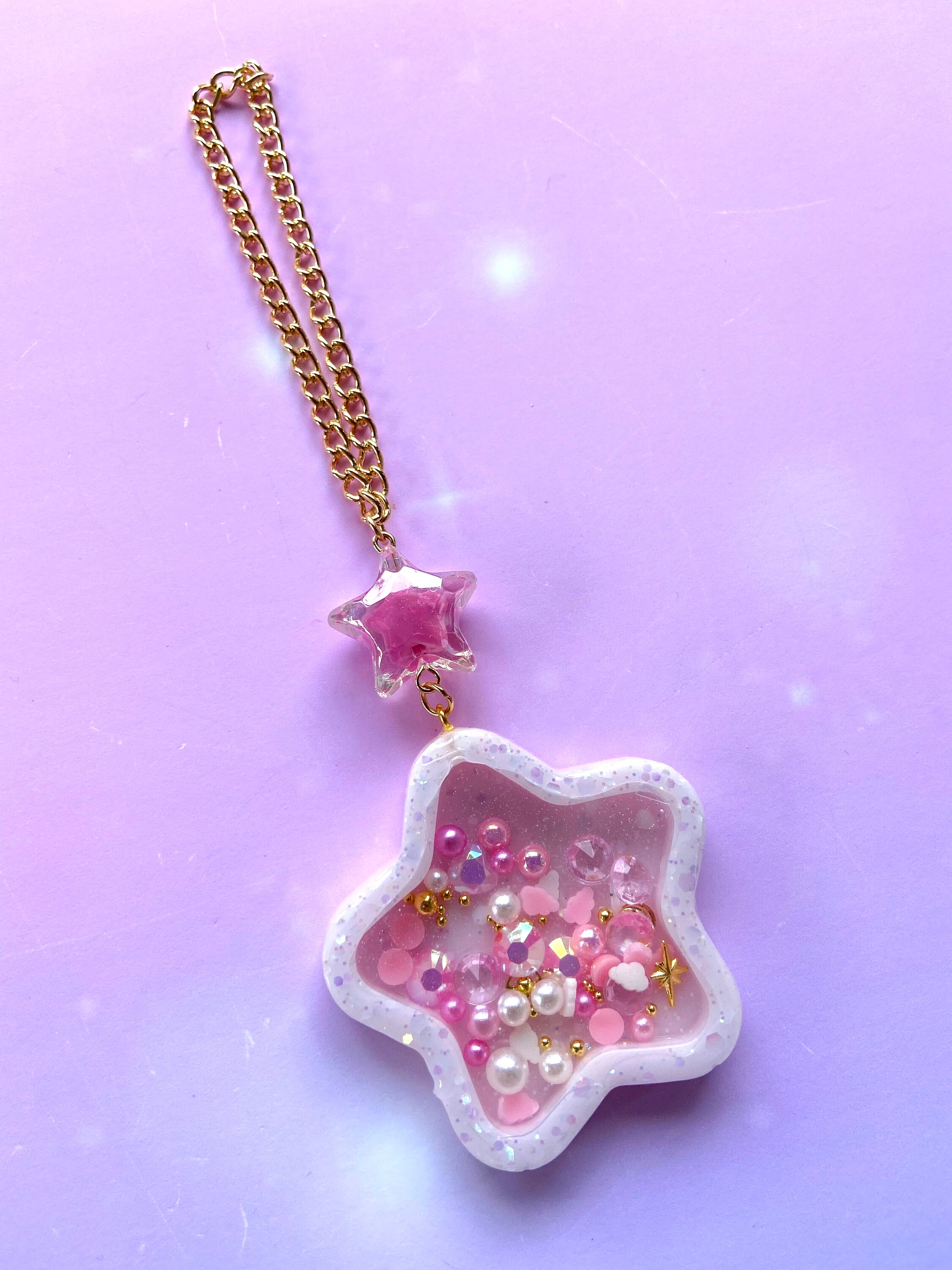 Cute Handmade Pastel Blue / Pink Star Shaped Resin Shaker Charm ...