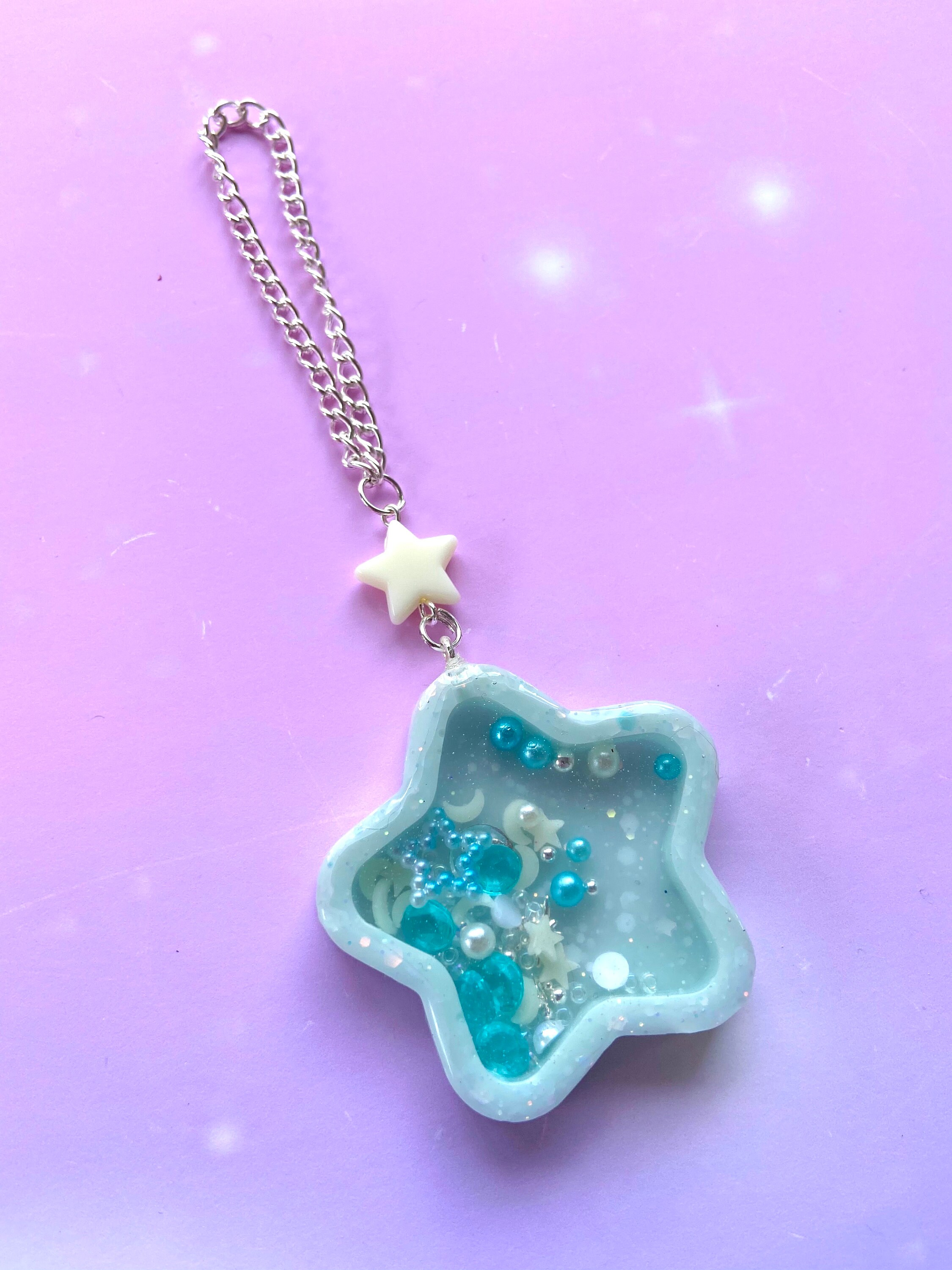 Cute Handmade Pastel Blue / Pink Star Shaped Resin Shaker Charm ...