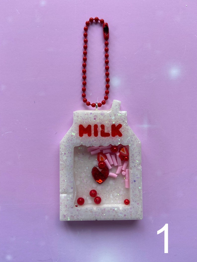 Kawaii Strawberry Milk Bottle / Carton Resin Shaker Charm Metal Ball ...