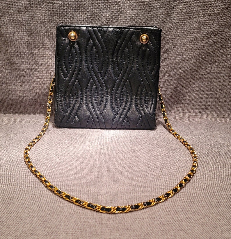 LJ Simone New York Black Leather Quilted Handbag, Purse, Crossbody Bag ...