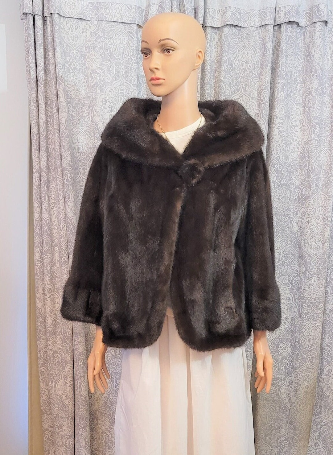 Vintage Dark Brown Mink Coat With Shawl Collar, Three Quarter Sleeves ...
