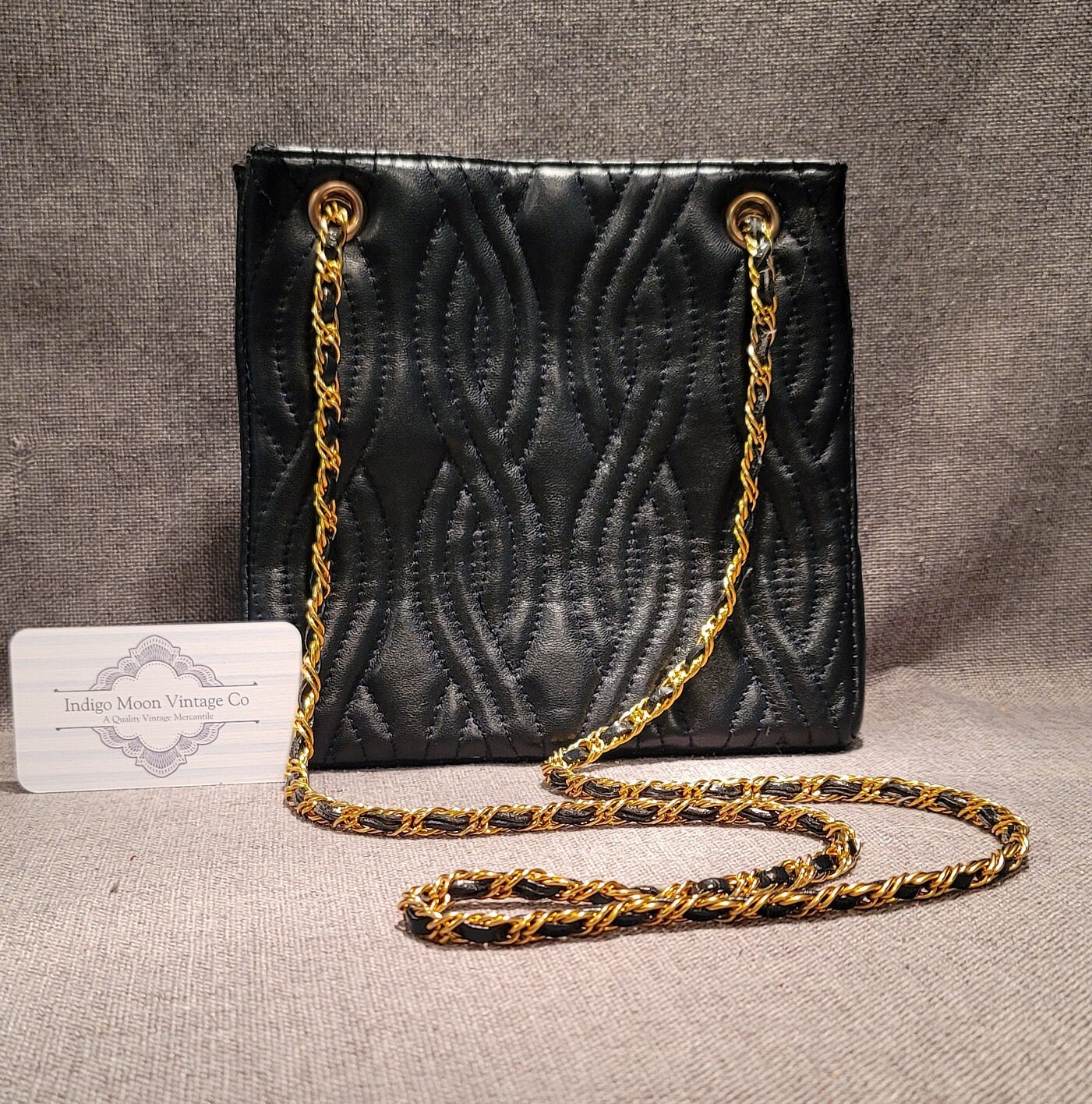 LJ Simone New York Black Leather Quilted Handbag, Purse, Crossbody Bag ...