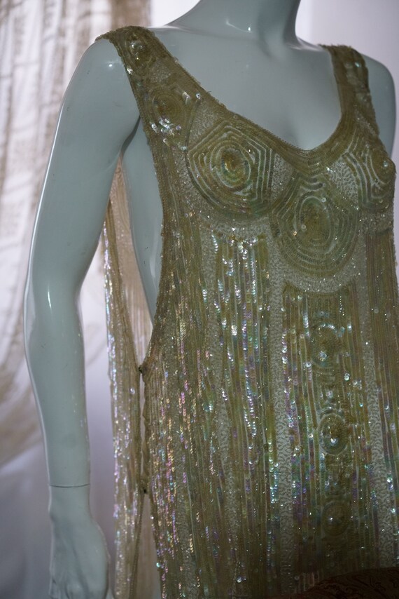 Antique 1920s iridescent gel sequins beaded dress M-L - Gem