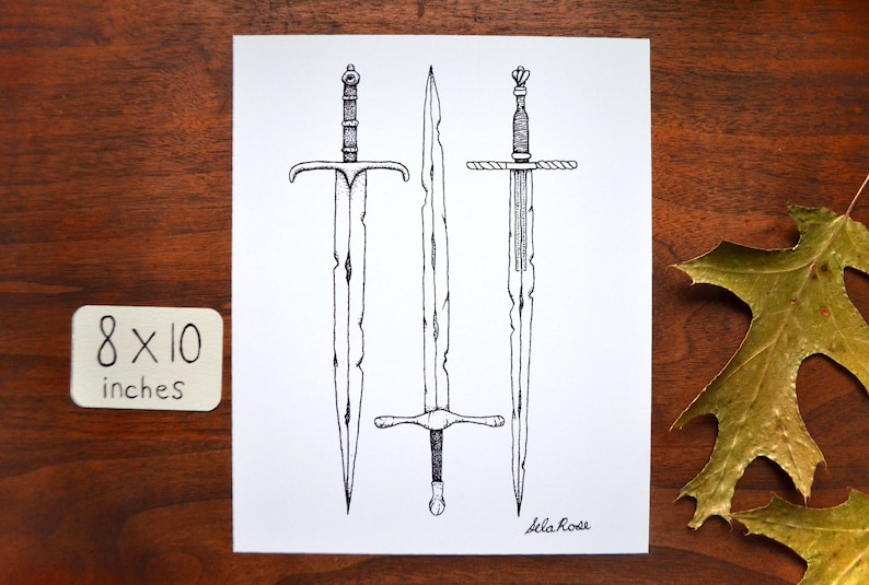 Sword Drawing 5x7, 8x10, 11x14 Inch Art Print. Medieval Sword Art ...