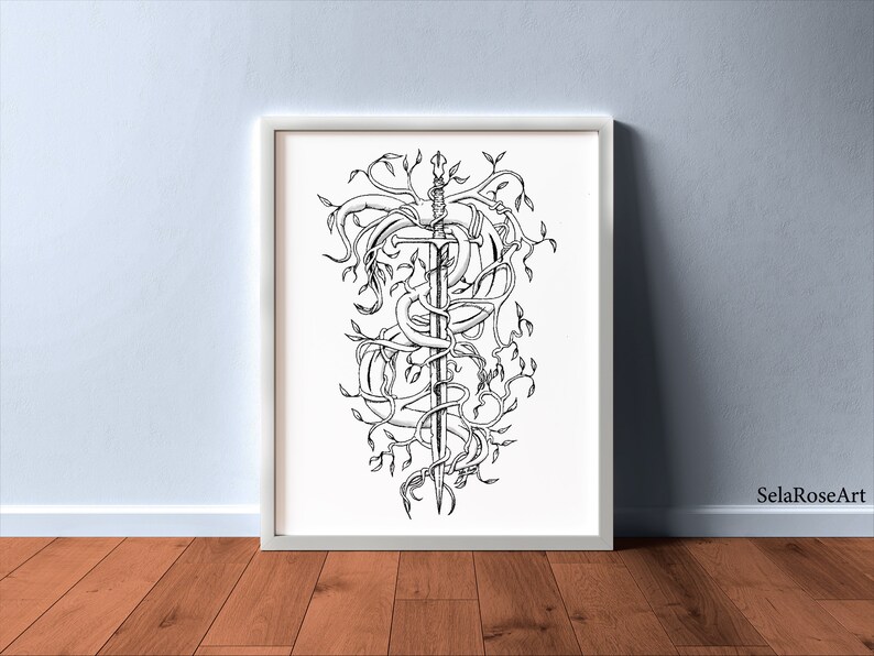 Sword With Vines 5x7, 8x10, 11x14 Inch Art Print Ink Illustration ...