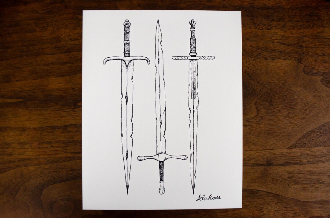 Medieval Sword Art Print: "three Swords" Illustration by Sela Rose ...