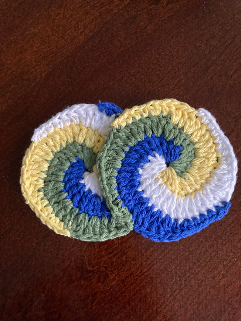 Crochet Swirl Coasters Blue Green Yellow White - Etsy