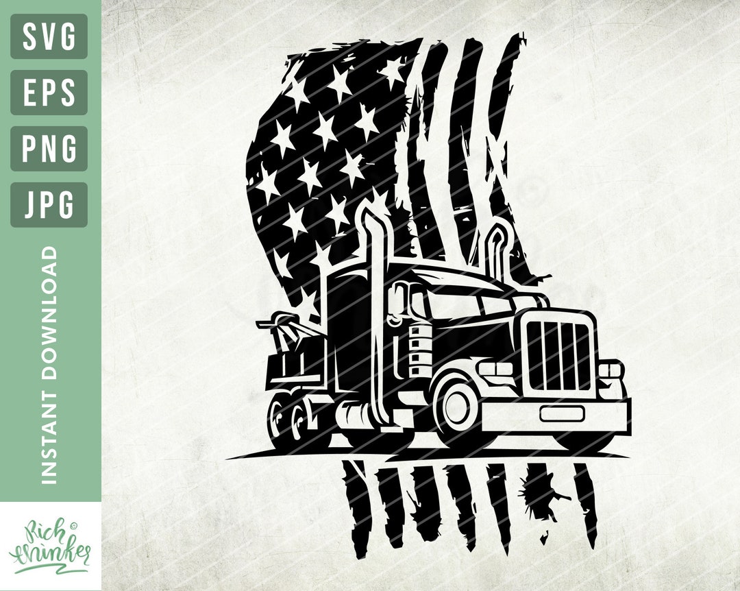 Distressed USA Flag Truck Svg File, Truck Driver Svg, Big Truck Svg ...