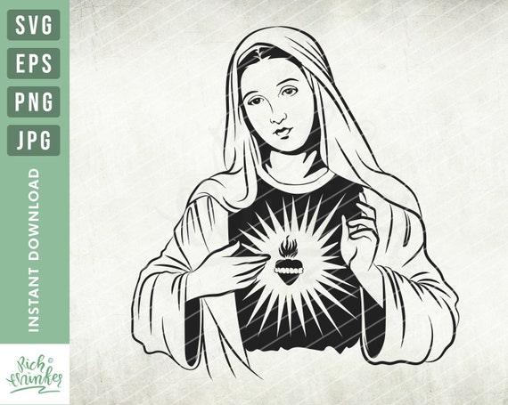 Virgin Mary Svg Heart of Mother Mary Mary Mother of God | Etsy
