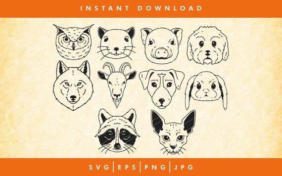 Animal Heads Svg Cute Pet Svg Cute Animal Heads Svg Bundle | Etsy