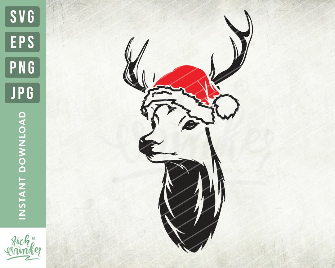 Santa Deer Svg, Deer Santa Svg, Cute Santa Deer Svg, Deer Head Svg ...