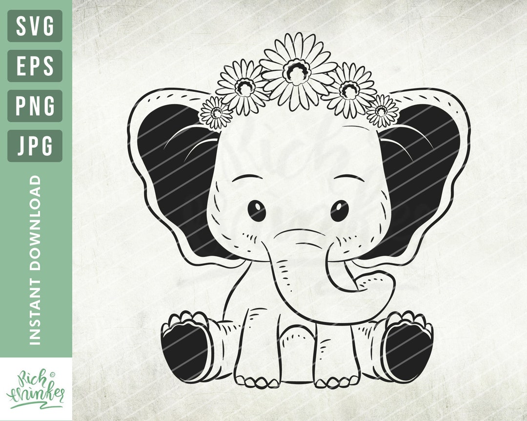 Baby Elephant With Floral Svg, Cute Baby Elephant Svg, Elephant Svg ...