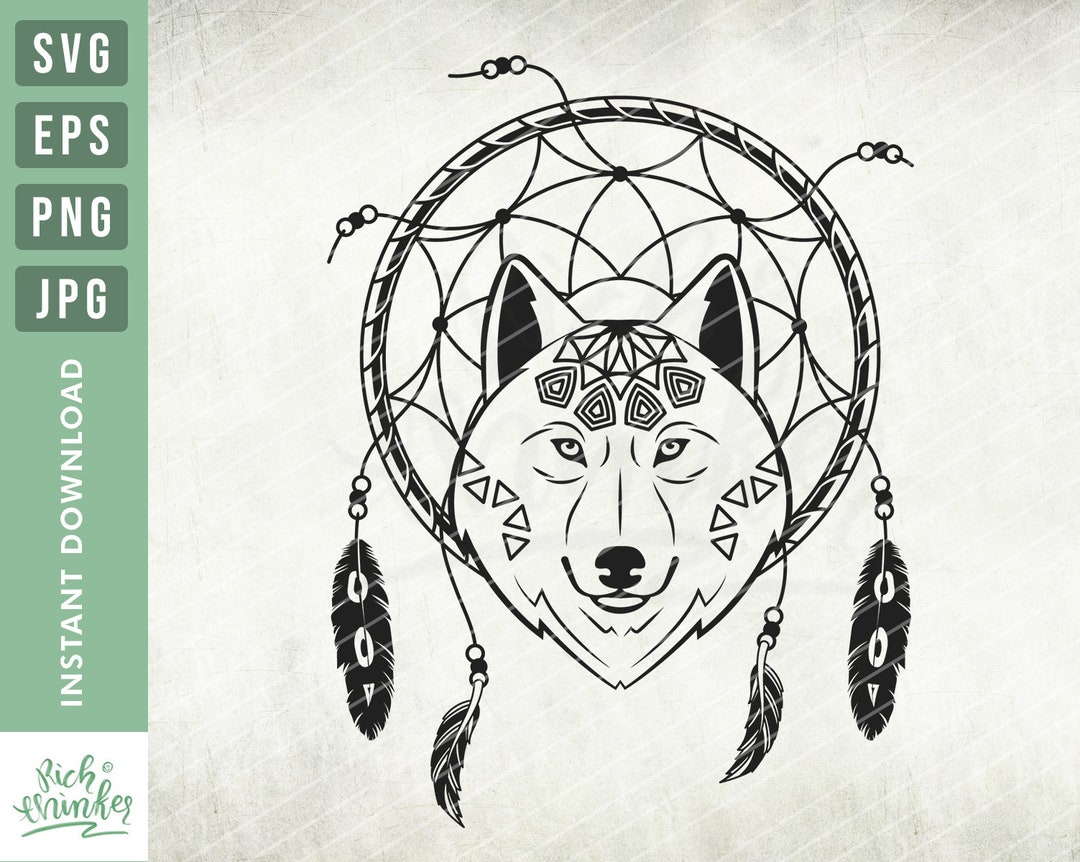 Boho Wolf Svg, Ethnic Svg, Wreath Svg, Boho Svg, Wolf, Feathers Svg ...