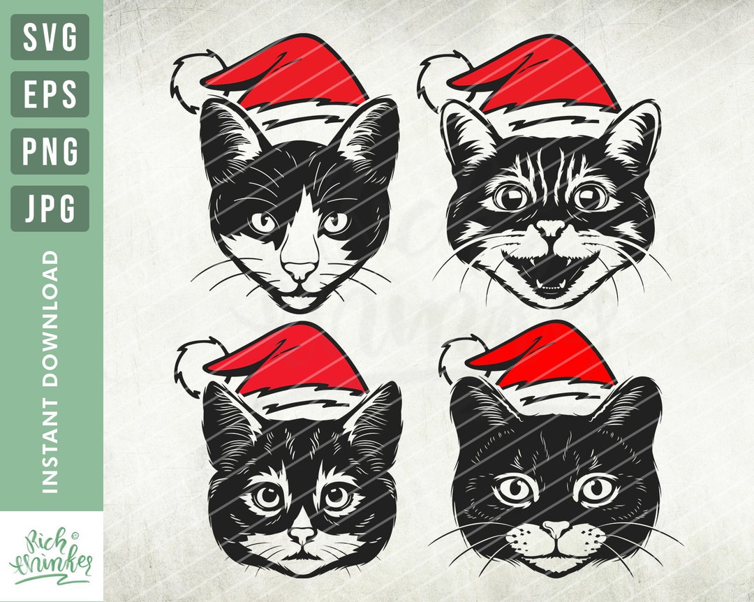 Cat Santa Svg, Christmas Cat Face Svg, Cat Face Svg, Cat Bundle Svg ...