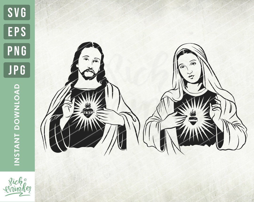 Virgin Mary Svg, Jesus Christ Svg, Heart of Mother Mary, Sacred Heart ...