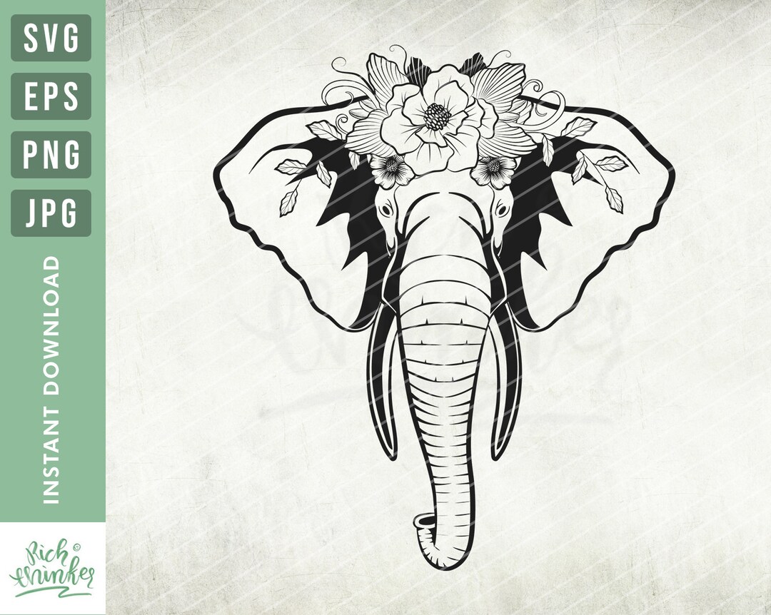 Olifant svg, Olifant met Bloemkroon Svg, Bloem Svg, Bloemenolifant Svg ...