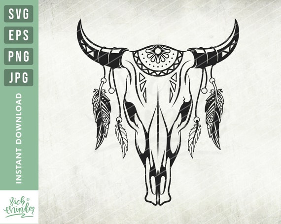 Cow Skull Svg Ethnic Svg Bull Svg Boho Svg Feathers Svg - Etsy