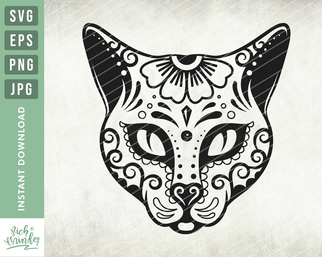Sugar Skull Cat SVG, Day of the Dead, Dia De Los Muertos Skull, Cat ...