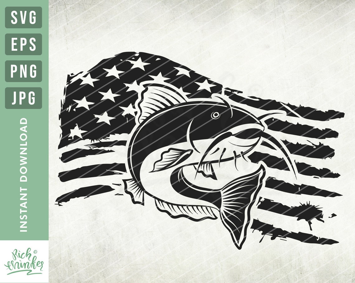 US Catfish Svg, Catfish Fishing Svg Files, Catfish Png, Distressed Flag ...
