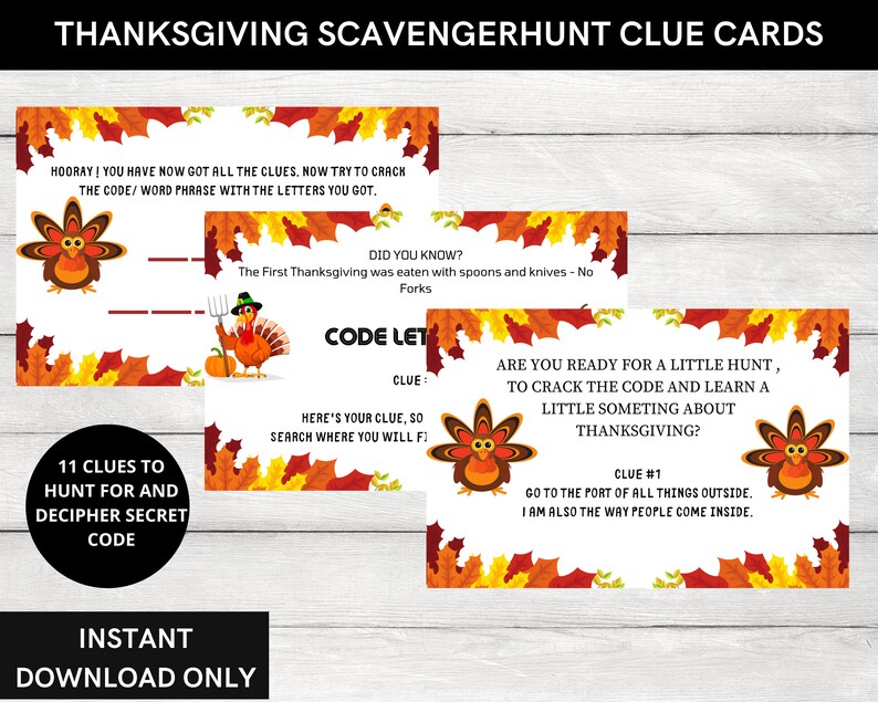 Kids Thanksgiving Scavenger Hunt game cards for a fun | Etsy