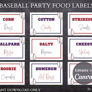 Baseball Party Food Signs or Labels for a Ball Game Party Decoration ...