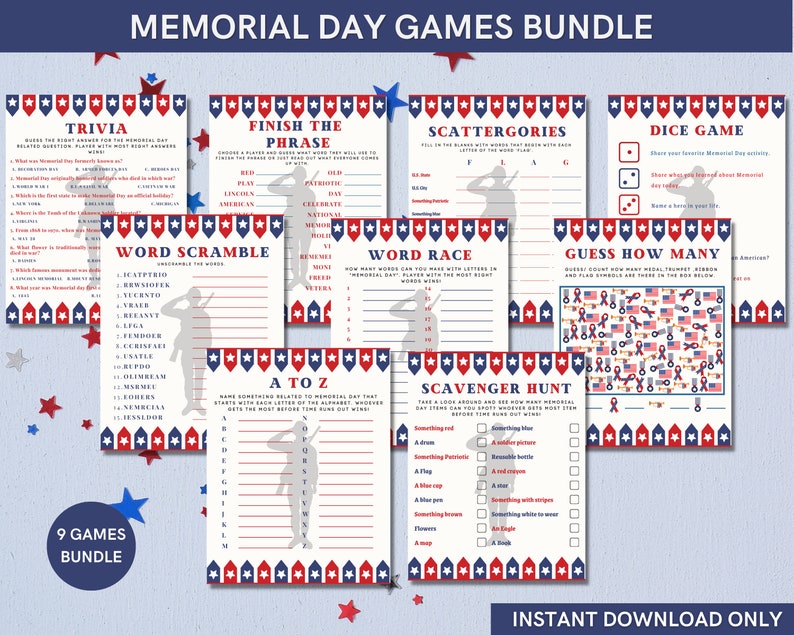 Memorial/ Veterans Day Party Games Bundle for Kids and Adults | Etsy