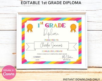 Editable 3rd Grade Diploma, Printable Certificate for Class, End of ...