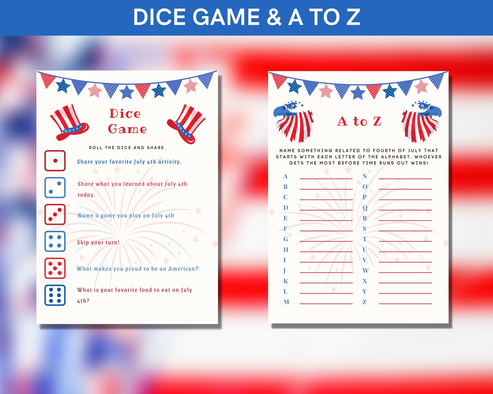 July 4th summer party games bundle Fun activity for American | Etsy