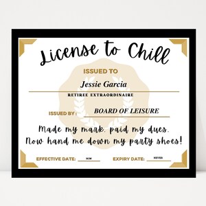 License to Chill Retirement Printable Gift for Retiree - Use for an ...