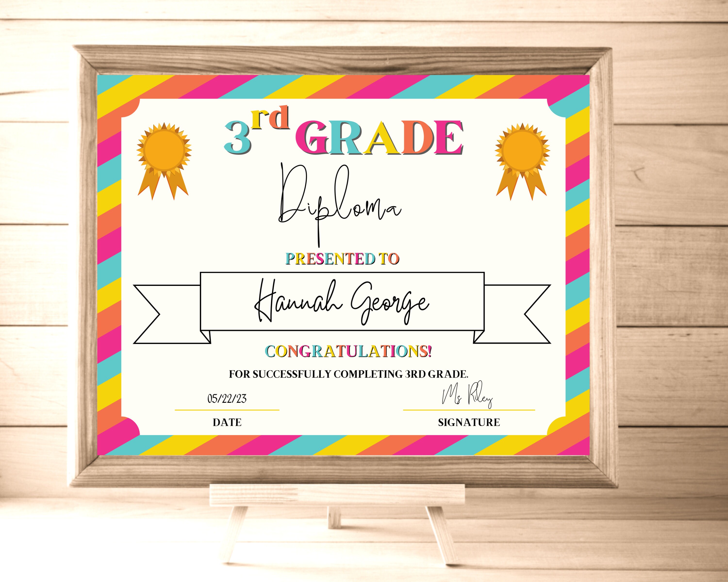 Rainbow 3rd Grade Diploma Printable: Editable Graduation Certificate ...