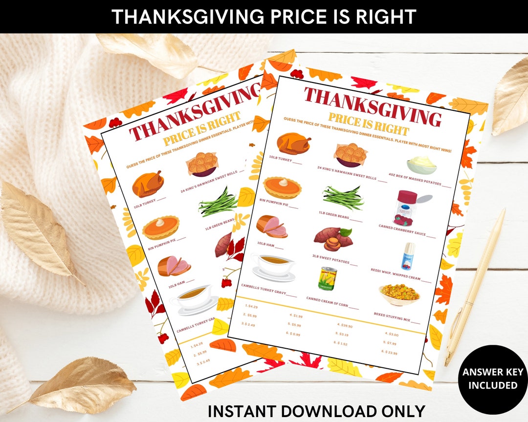 Thanksgiving Price is Right Game to Play With Kids, Teens & Adults ...