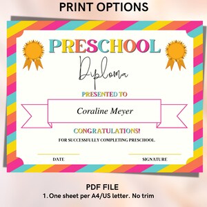 Rainbow Preschool Diploma/ Certificate Printable End of - Etsy