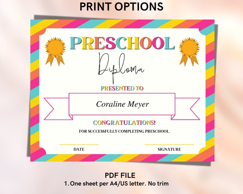 Rainbow Preschool Diploma/ Certificate Printable End of - Etsy