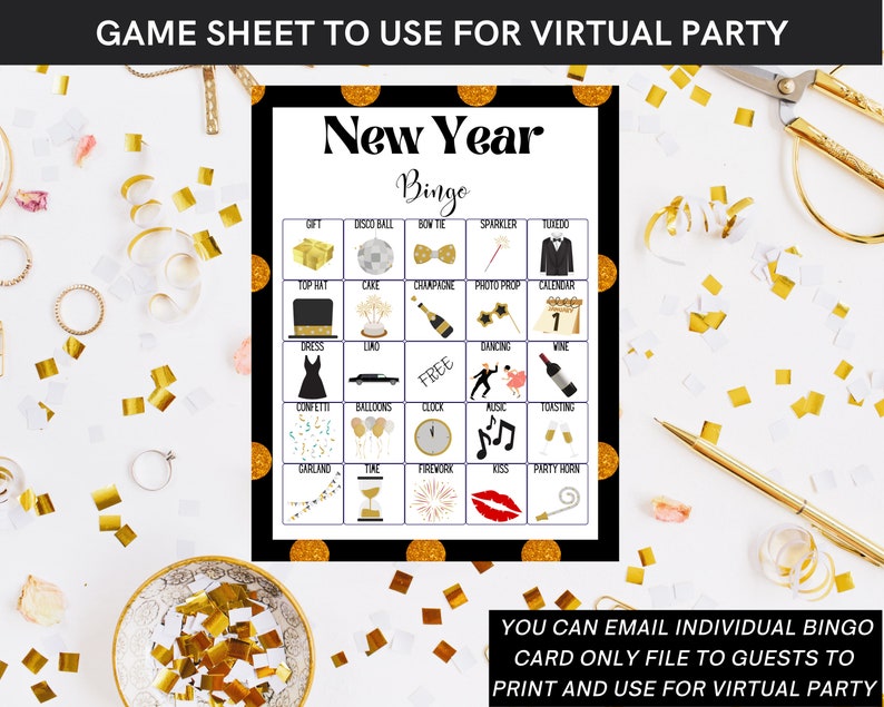 New Year Party Bingo Game Sheets for Fun Holiday Activity With Family ...