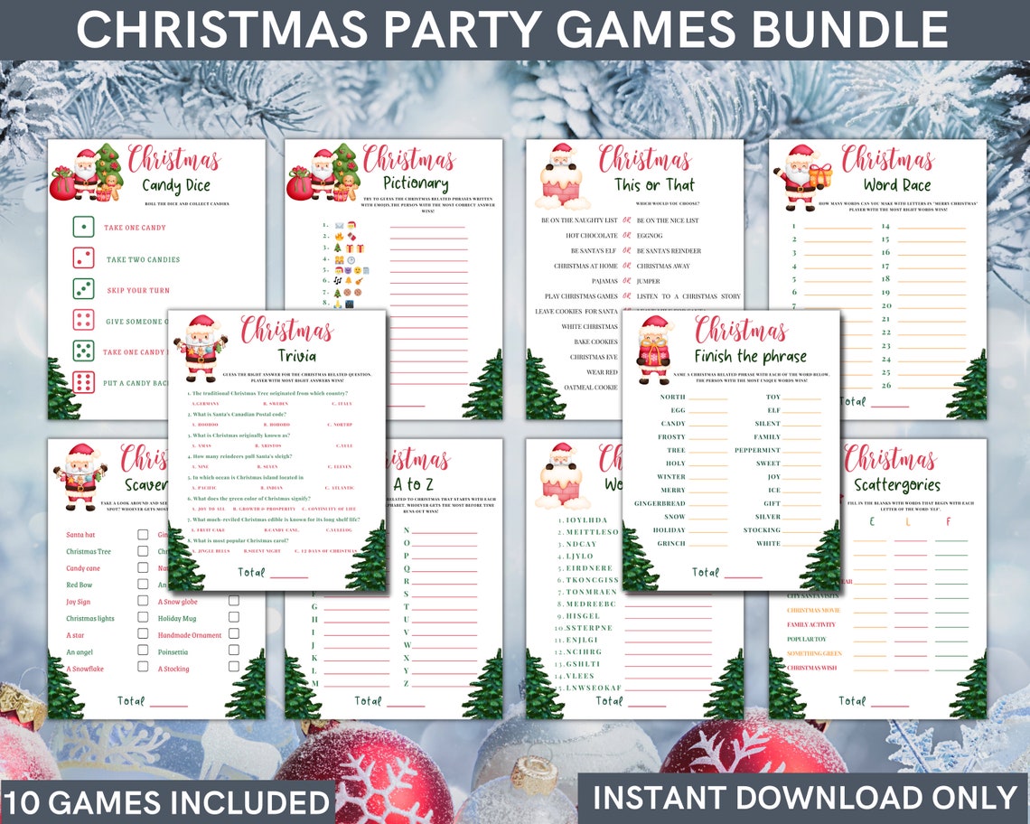 Kids Christmas Party Games Bundle for Holiday Fun Use as | Etsy
