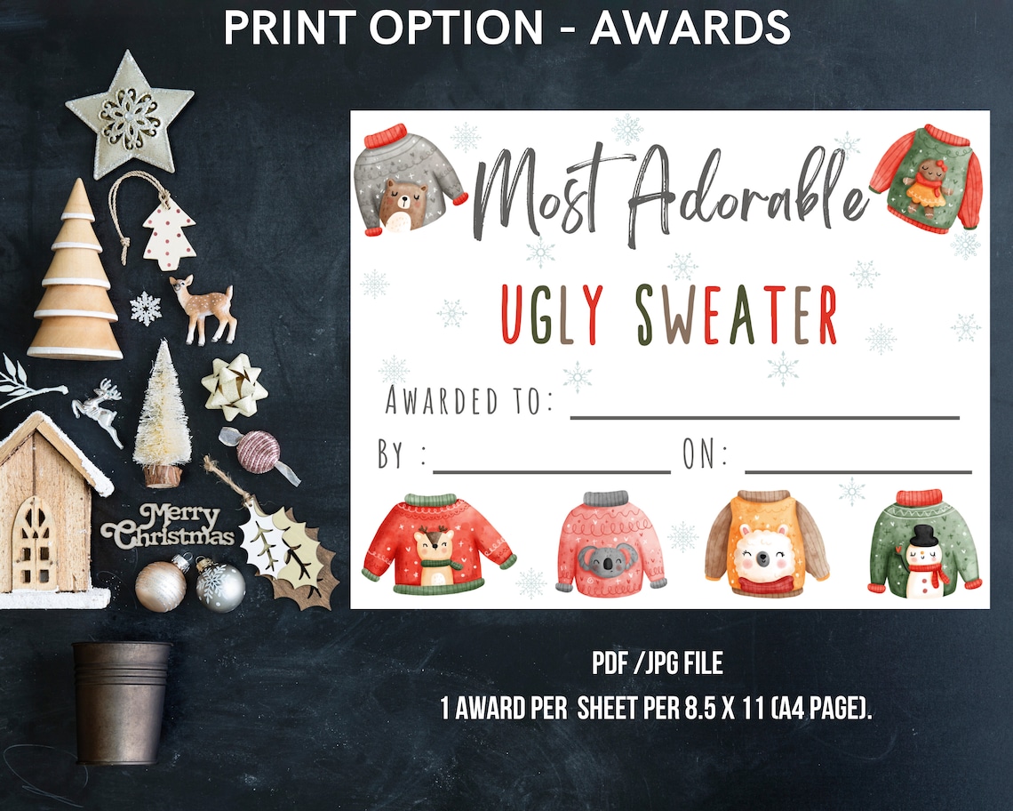 Ugly Sweater Party Awards Printable for Christmas or Holiday | Etsy