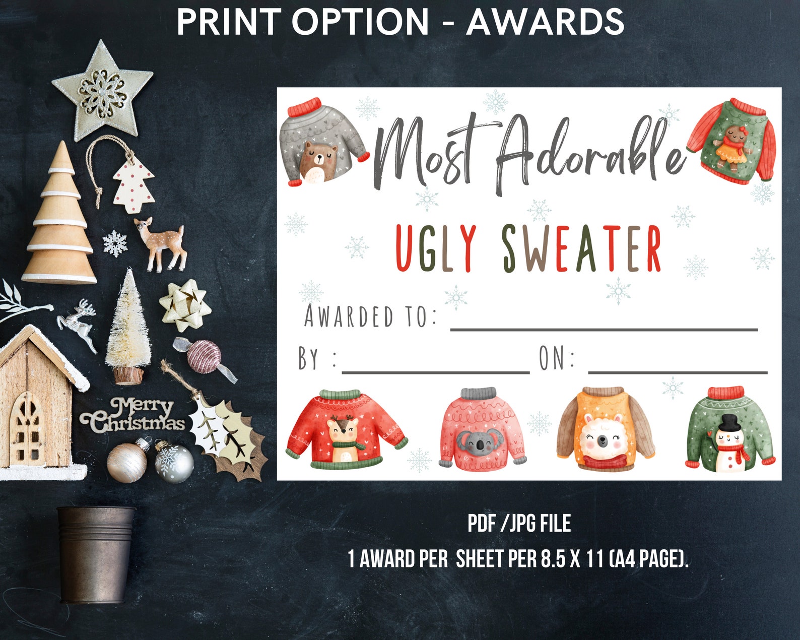 Ugly Sweater Party Awards Printable for Christmas or Holiday | Etsy