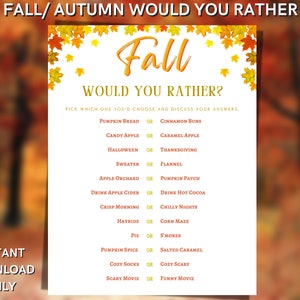 Fall/ Autumn Would You Rather Game for Kids Teens & Adults - Etsy