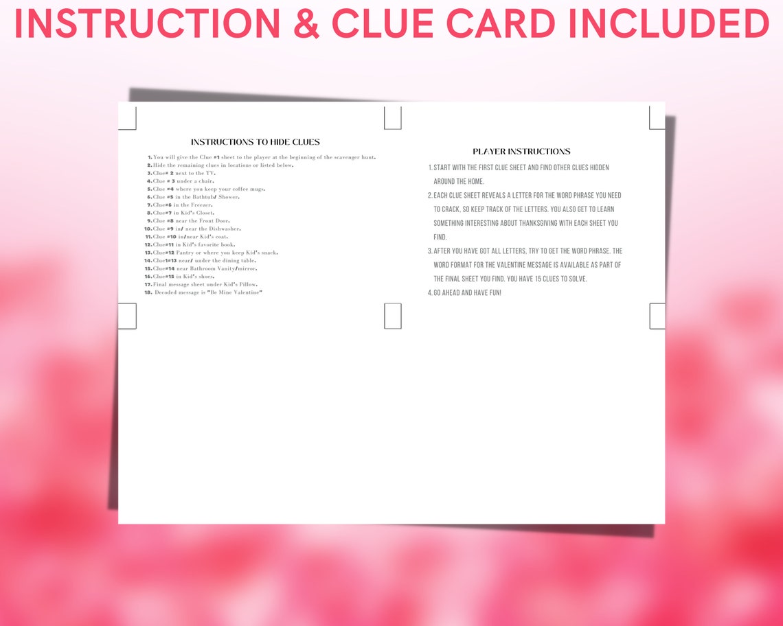 Valentine Kid's Scavenger Hunt Game for a Fun Activity at - Etsy